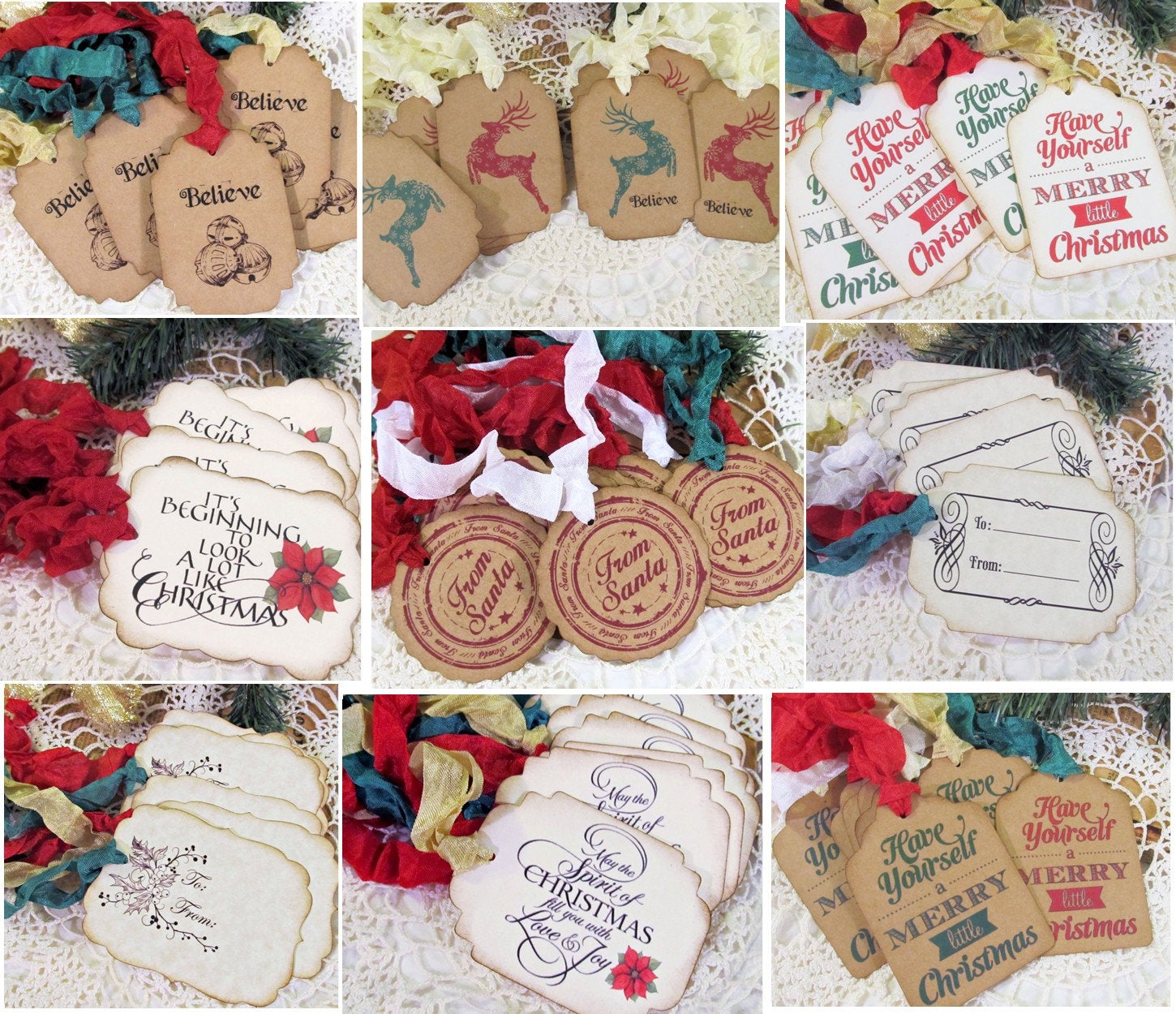 Christmas Rustic Gift Tags with ribbons - Merry Little Christmas ...