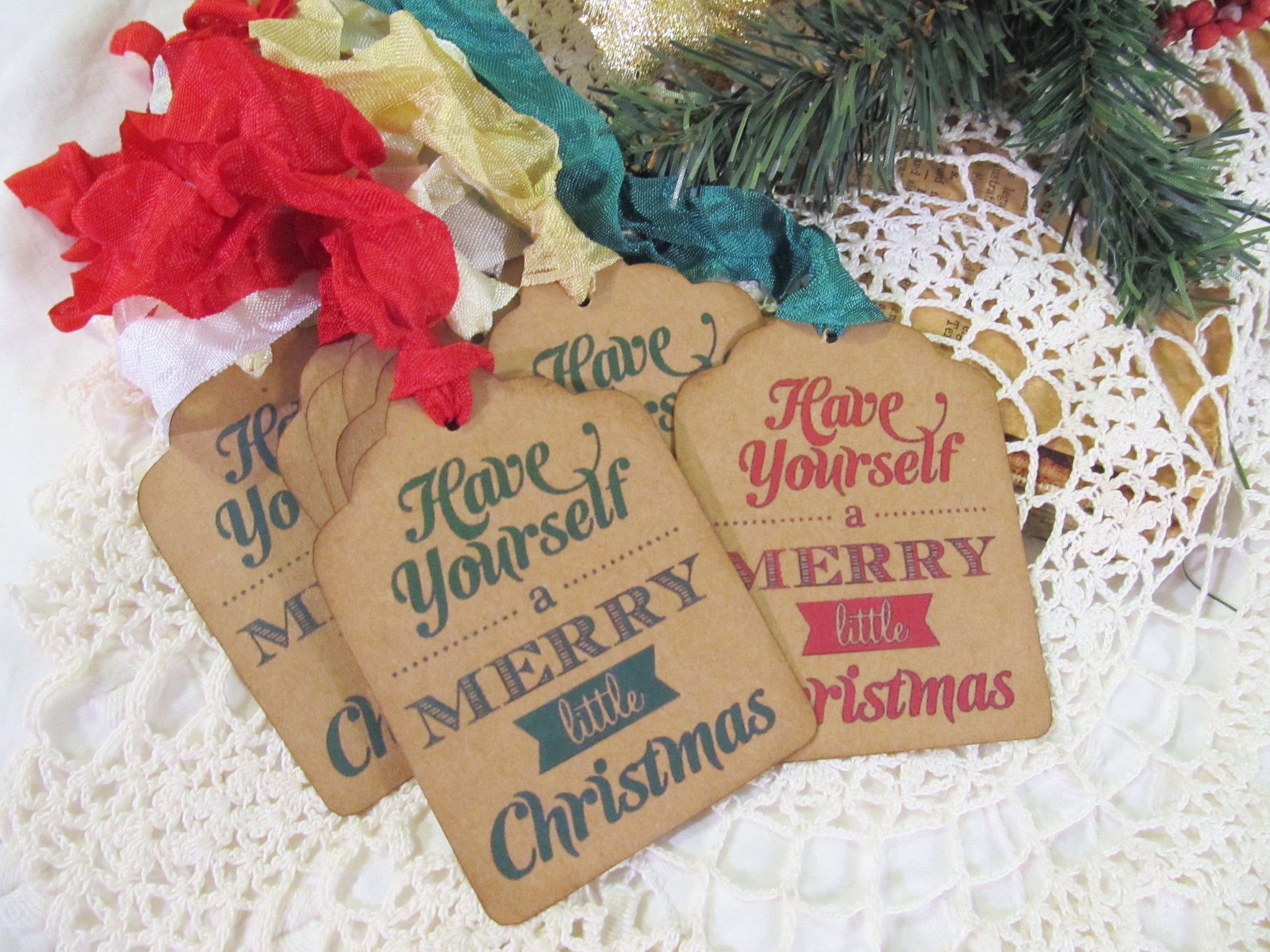 Christmas Rustic Gift Tags with ribbons - Merry Little Christmas ...